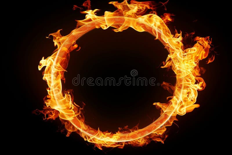 Circular Frame of Burning Flames in Circle Form on Dark Backdrop for ...