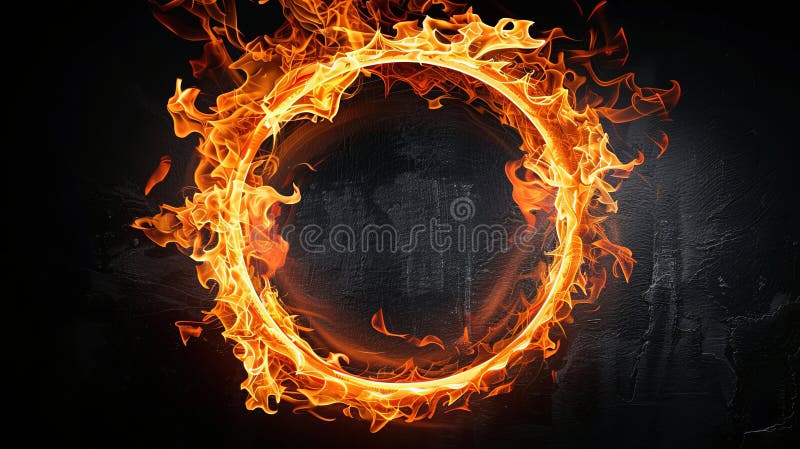 Circular Frame of Burning Flames Isolated on Black Background for a ...