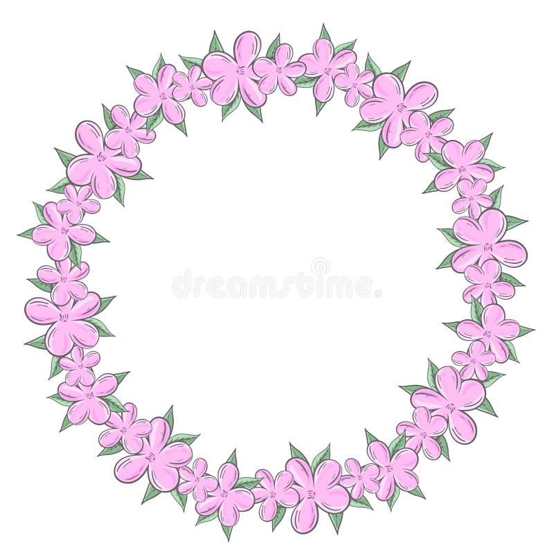 Circular Frame from Delicate Blooming Pink Flowers Vector Illustration ...