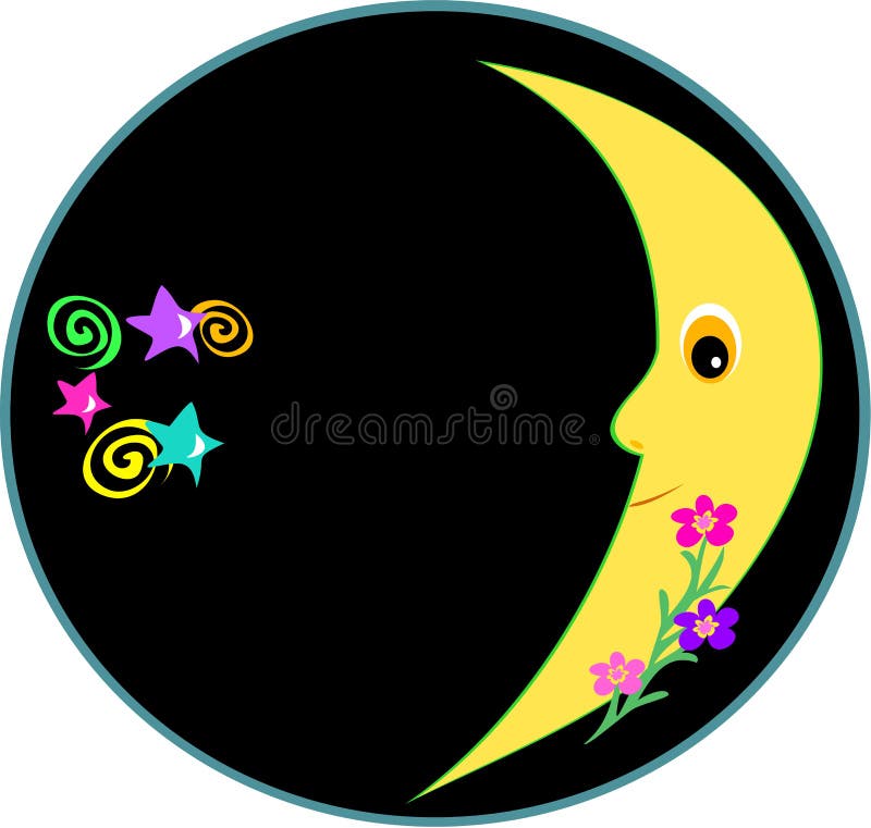 Circular Frame of a Glowing Moon, Spirals, Flowers Stock Vector ...