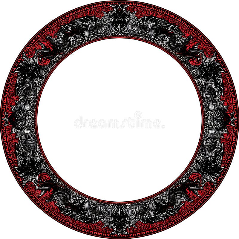 A Circular Frame with an Intricate Design Featuring Mythical Creatures ...