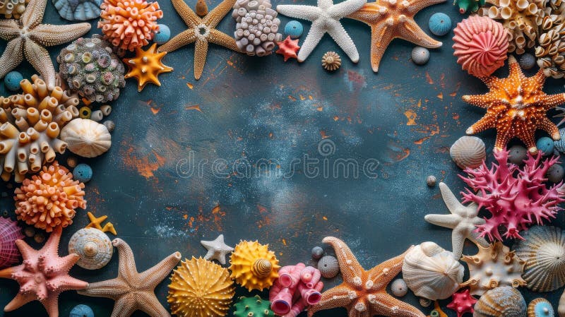 Circular Frame Made of Sea Shells and Starfish Stock Photo - Image of ...