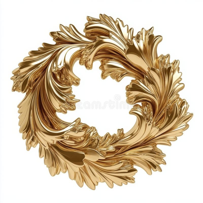 A Circular Frame with Ornate Gold Leaf Details is Shown Isolated on a ...