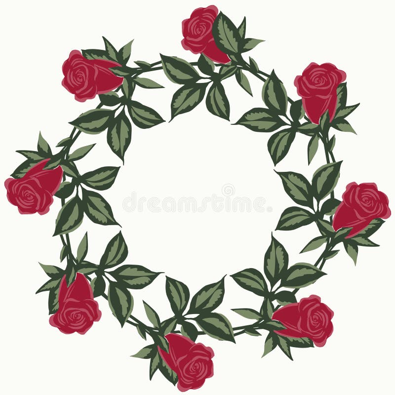 Circular Frame with Red Roses. Red Garden Flowers, Round Rim.Vector ...
