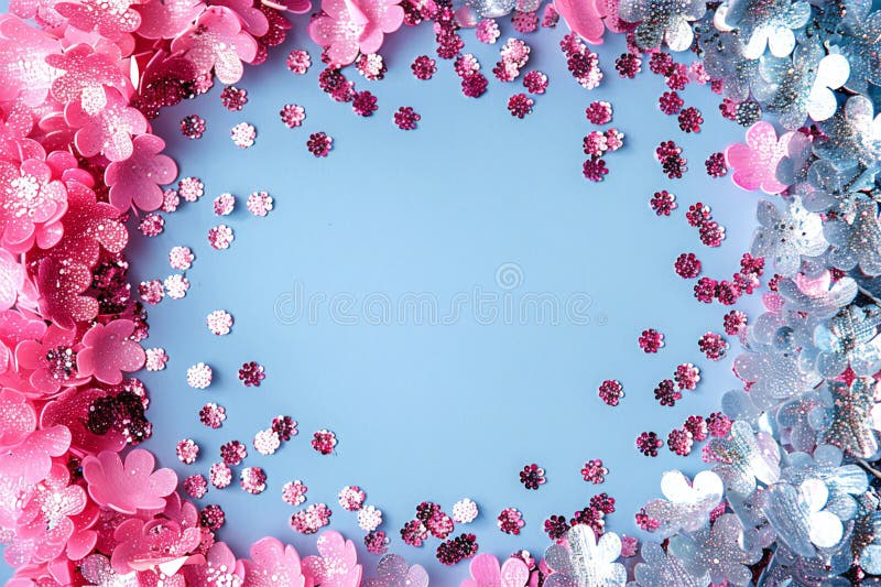 A Circular Frame of Small Pink and Silver Sequins on a Pastel ...