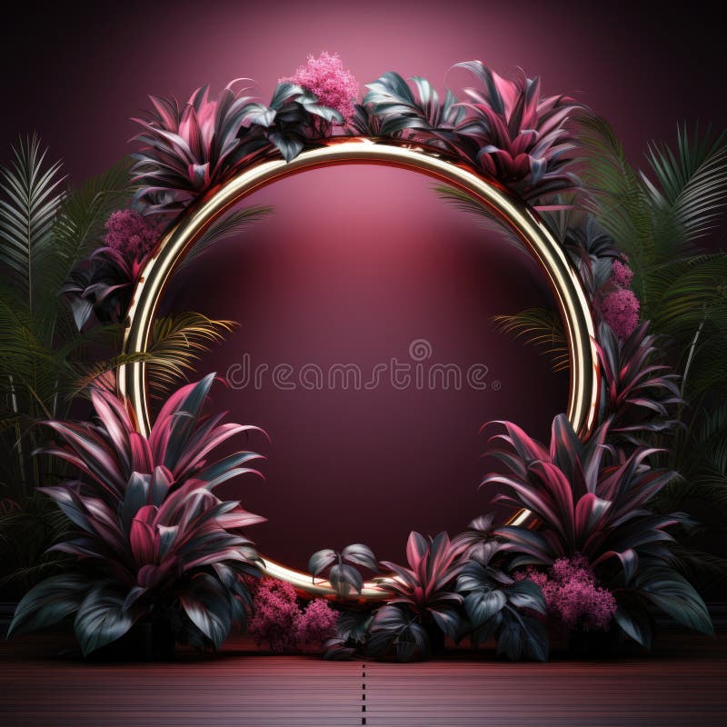 A Circular Frame Surrounded by Plants and Flowers Stock Image - Image ...