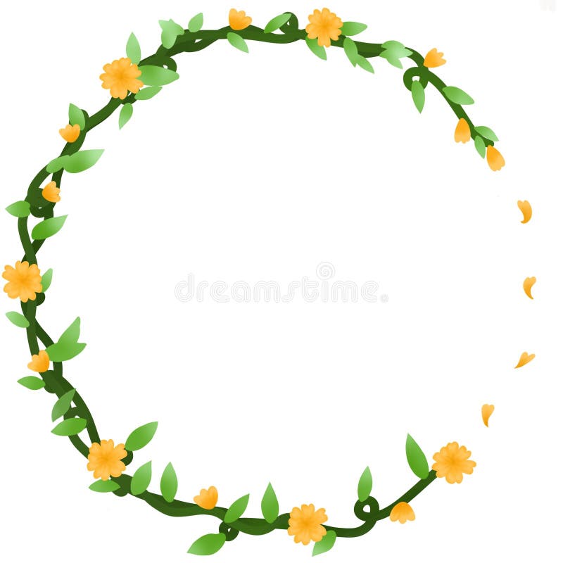 A Circular Frame Surrounded by Vine Leaves and Flowers Stock ...