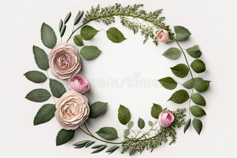 A Circular Frame Wreath Pattern with Roses Pink Buds Bra. Illustration ...