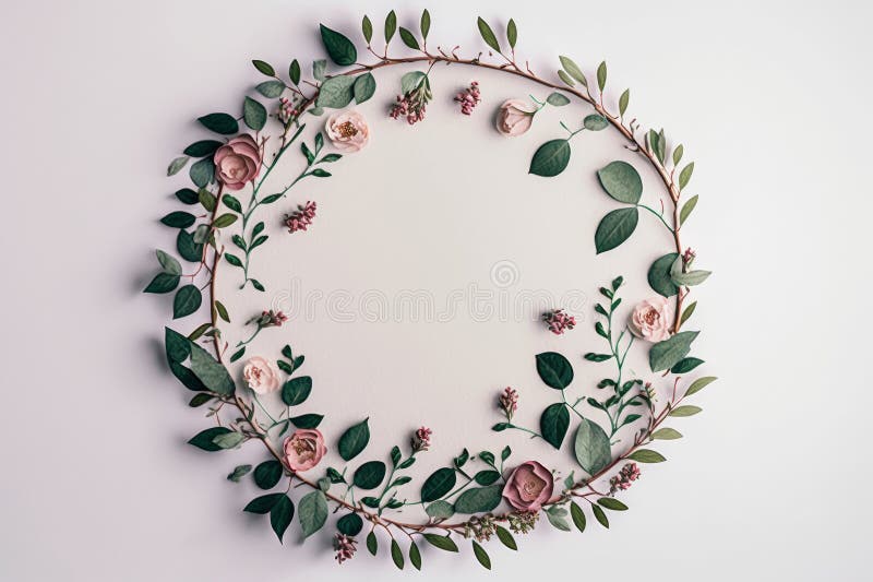 A Circular Frame Wreath Pattern with Roses Pink Buds Bra. Illustration ...