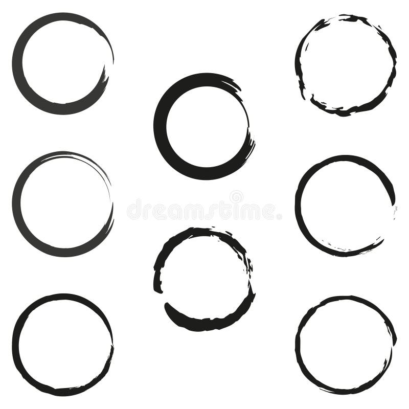 Circular Frames Set. Black Brush Strokes. Textured Border Pattern ...