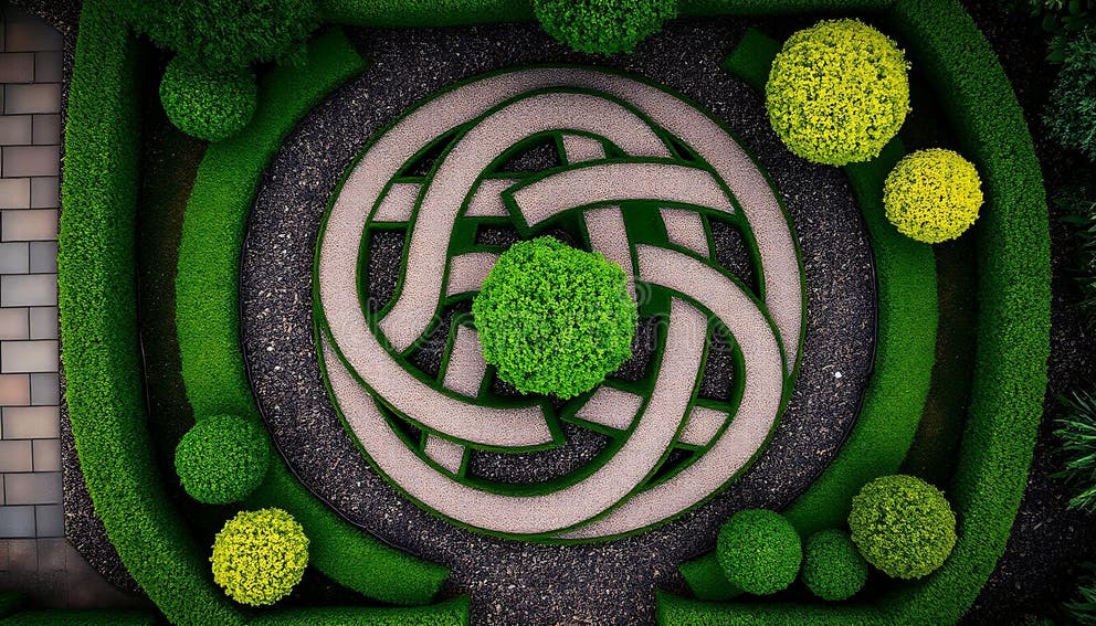 Circular Garden Bed Design, Landscaping Pattern and Ornamental Plants ...