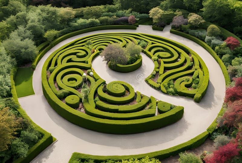 A Circular Garden Maze with Pathways and Decorative Patterns Surrounded ...