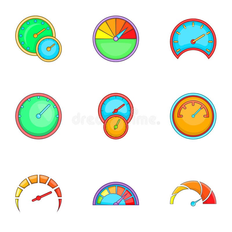 Circular Gauge Icons Set, Cartoon Style Stock Vector - Illustration of ...