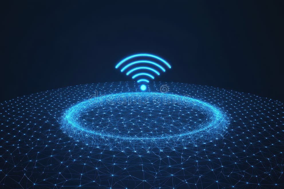 Circular Geometric Network Visual with Secure Wi-Fi Symbol Stock Photo ...