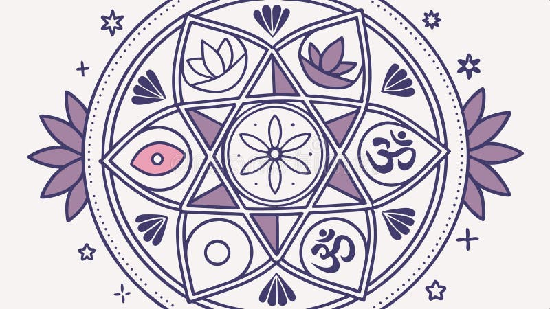 Circular Geometric Pattern with Spiritual Symbols and Motifs Vector ...