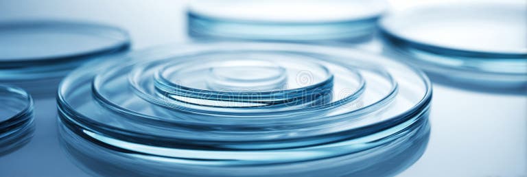 Circular Glass Lenses Arranged in a Spiral Pattern on a Reflective ...