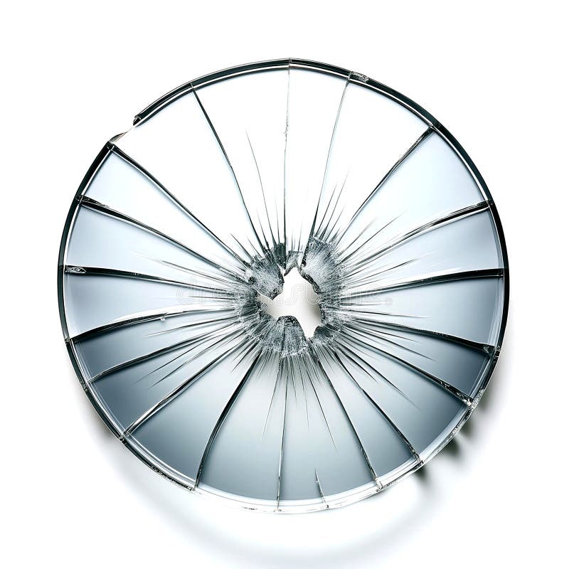 Shattered Glass Circular Plate on White Background with Cracked ...