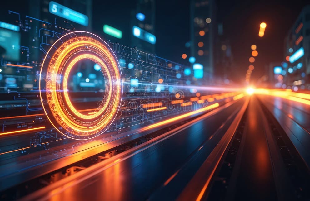 Circular Glow Flow of Digital Data, Speed, Connectivity, Tech. Bright ...