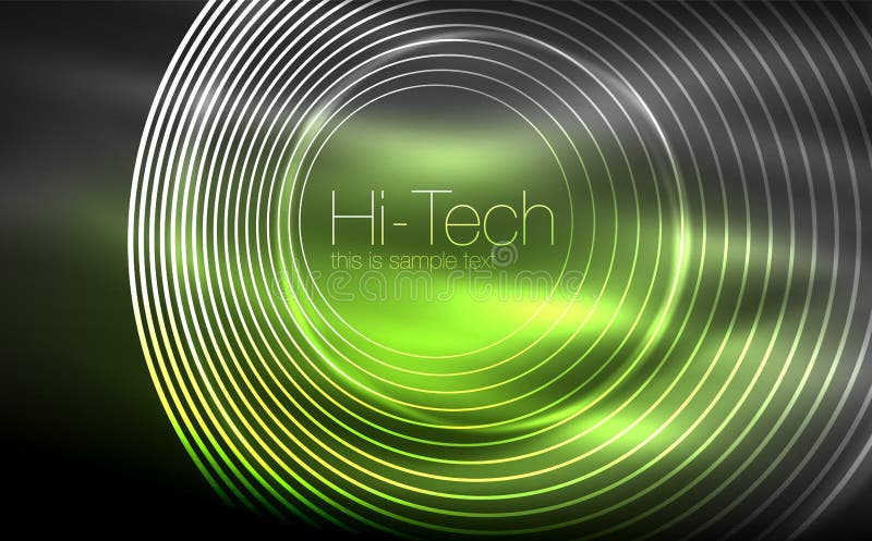Circular Glowing Neon Shapes, Techno Background. Abstract Shiny ...