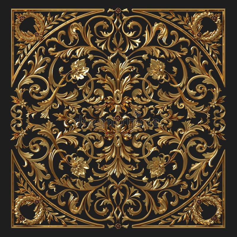 Circular Gold Carved Baroque Ornament Stock Illustration - Illustration ...