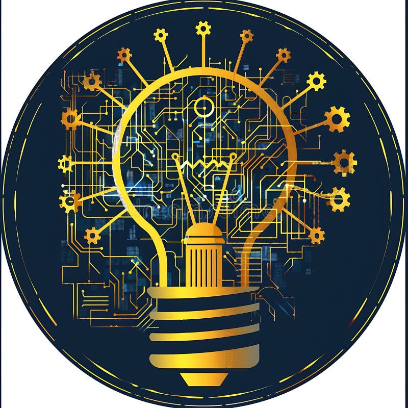 A Circular Graphic Features a Golden Light Bulb with Gear-like ...