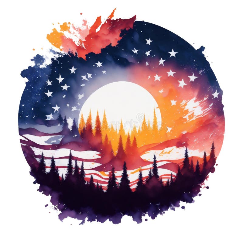 Graphic for 4th of July American Independence Day Night Landscape with ...