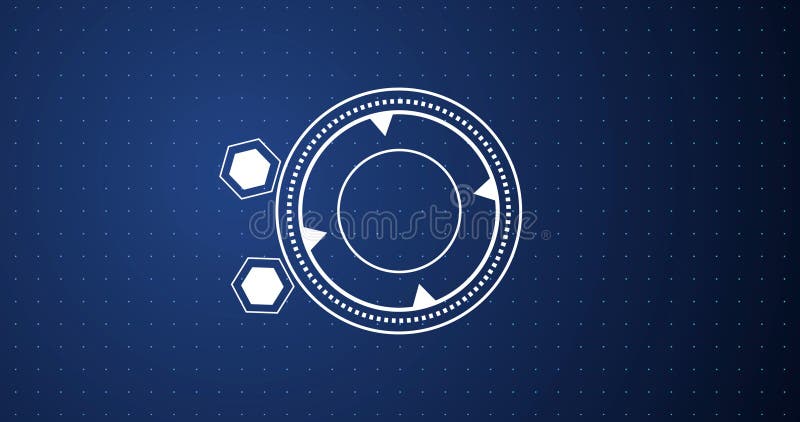 Circular and Hexagonal HUD Technology Element Moving on Grid Dots Bg ...