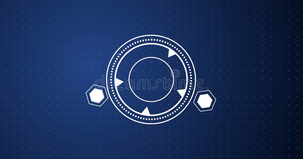 Circular and Hexagonal HUD Technology Element Moving on Grid Dots Bg ...