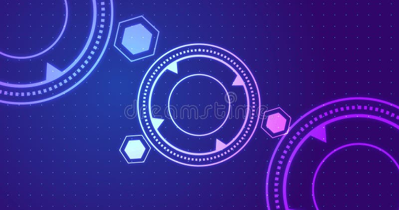 Circular and Hexagonal HUD Technology Element Moving on Grid Dots Bg ...