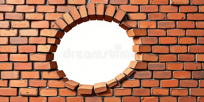 Circular Hole in Red Brick Wall Broken Masonry Architectural Design ...