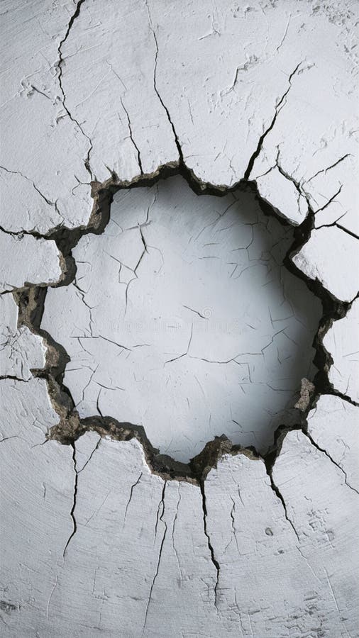 Circular Hole in Textured Surface, Jagged Edges, Darker Underlying ...