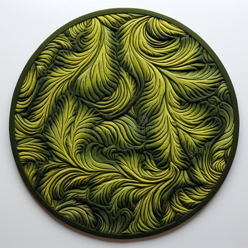 Organic Sculpting: Detailed Green and Yellow Circular Artwork Stock ...