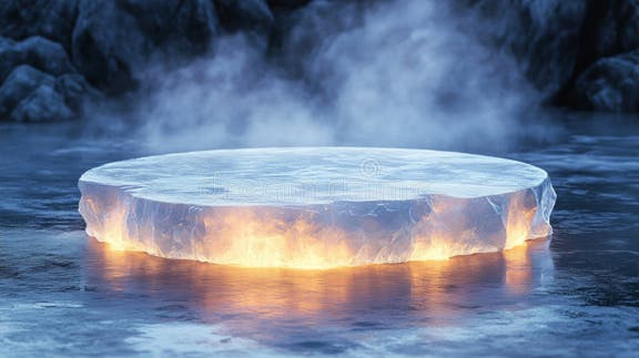 Circular Ice Platform with Orange Glow Stock Illustration ...