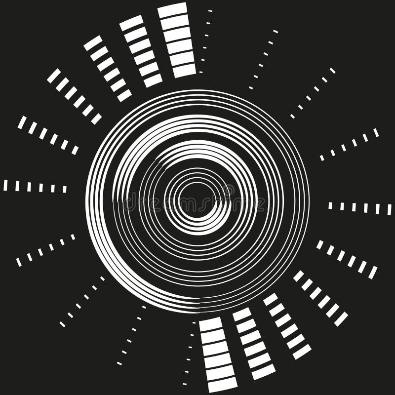 Circular Icon. Radiating Lines Symbol. Circular Data Display. Black and ...
