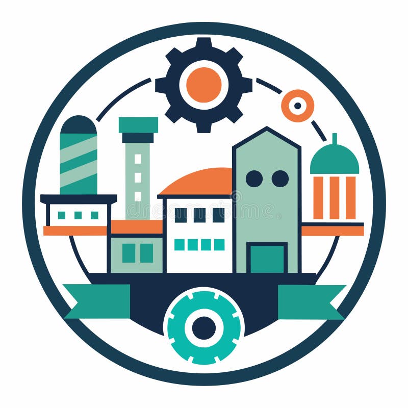 Circular Illustration Depicting an Assembly Line Process in a Modern ...