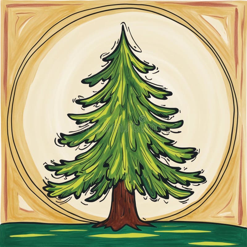A Circular Illustration Featuring a Pine Tree, Emphasizing Its ...