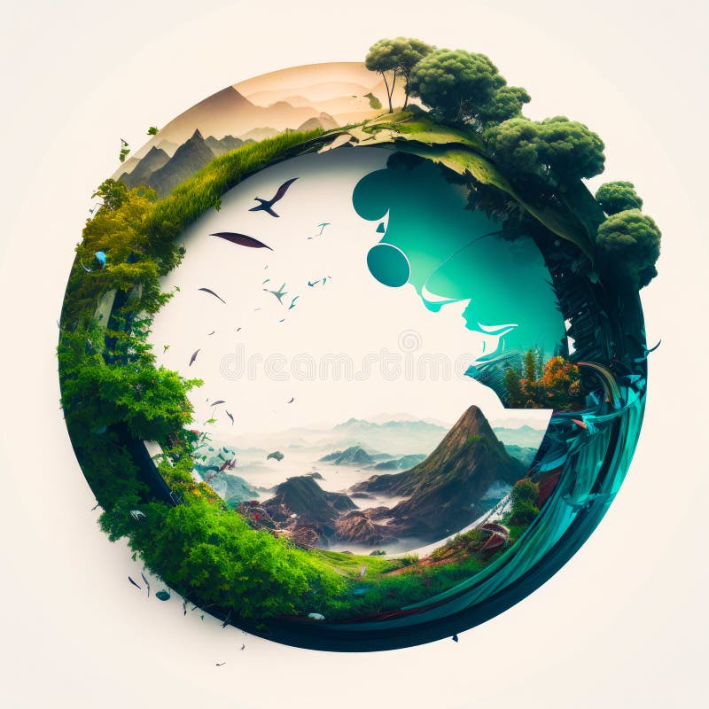 Circular Image of the Earth with Trees and Birds. Generative AI Stock ...