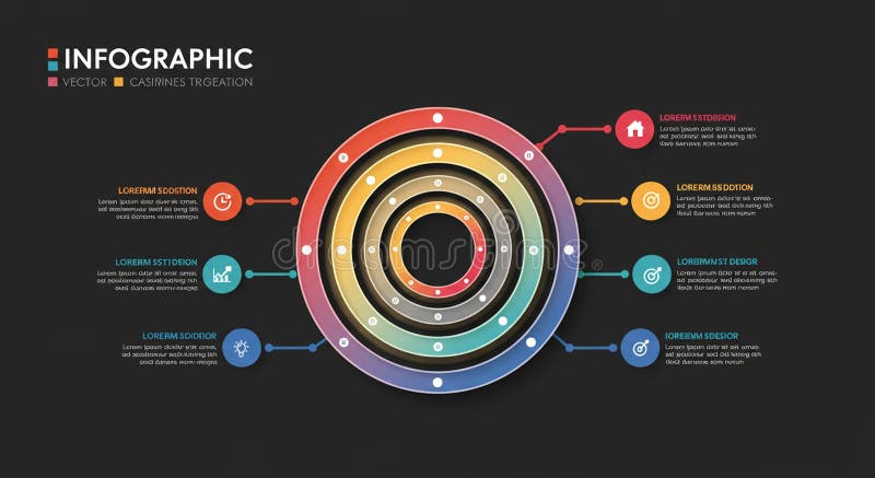 Circular Infographic with a Black Background, Featuring Concentric ...
