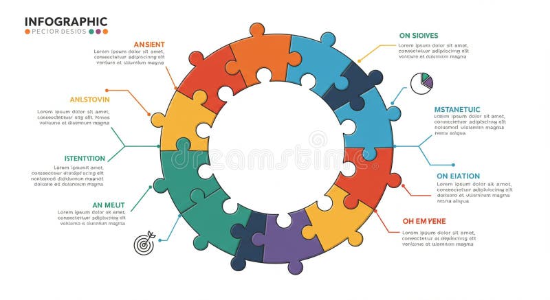 Circular Infographic Composed of Interlocking Puzzle Pieces in Various ...