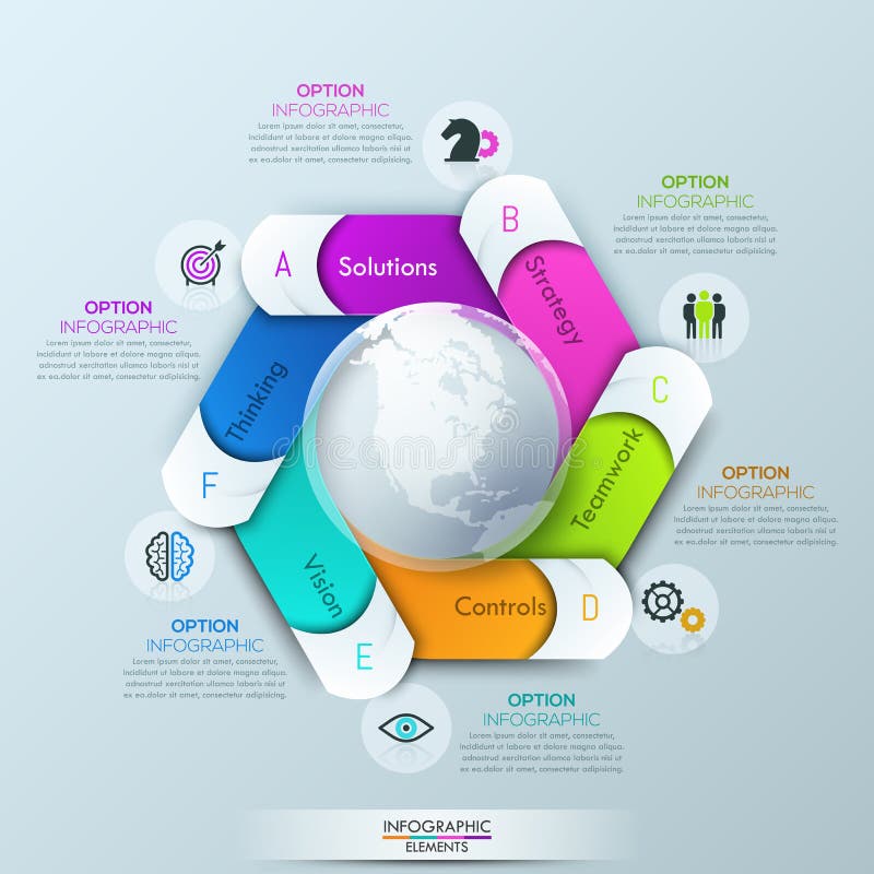 Circular Infographic Design Layout with 6 Spiral Lettered Elements ...