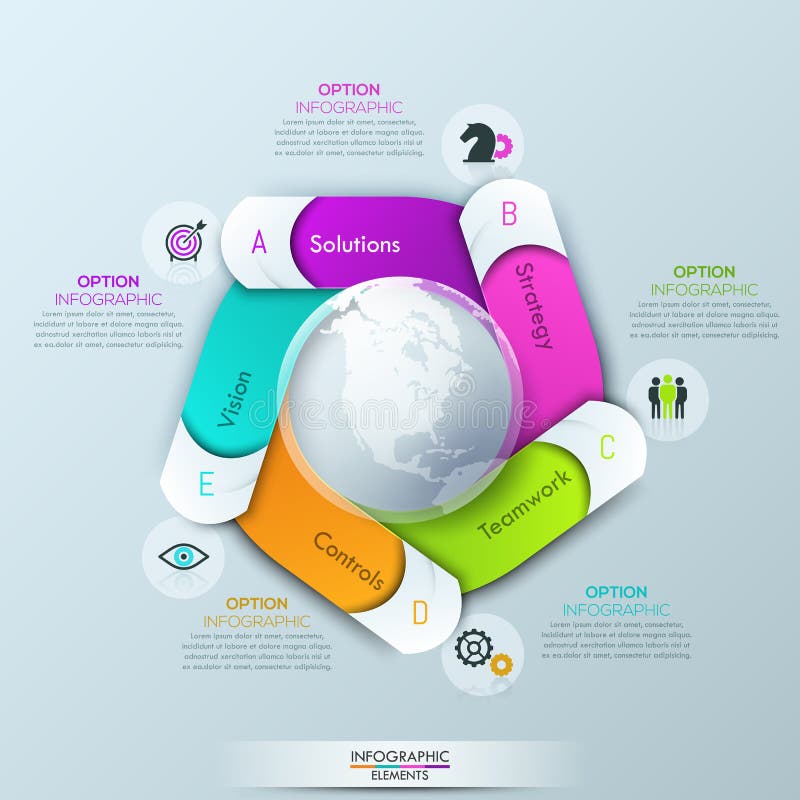 Circular Infographic Design Template with 5 Spiral Lettered Elements ...
