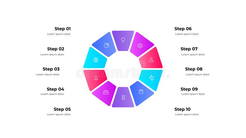 Circular Infographic Displaying Ten Distinct Steps with Icons, Suitable ...