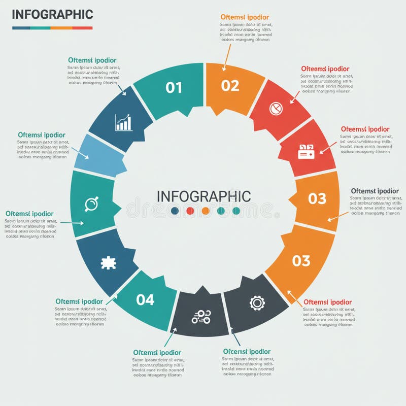 Circular Infographic with Eight Segments in Various Colors: Teal ...
