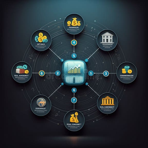 Circular Infographic Featuring Interconnected Nodes Around a Central ...