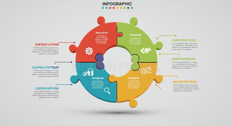 Circular Infographic Made of Six Interlocking Puzzle Pieces in Various ...