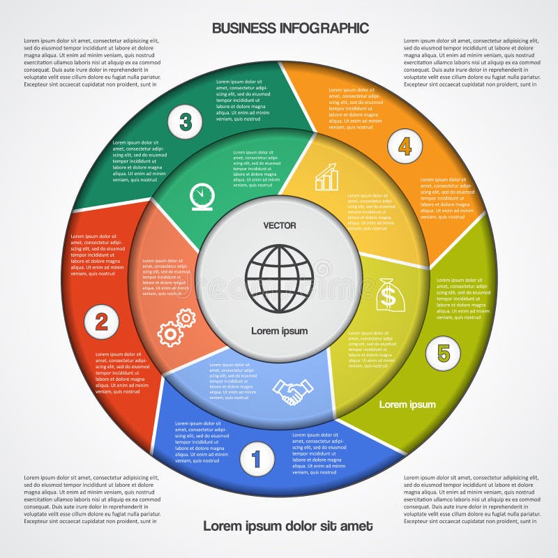 Circular Infographic Template with Text Areas on Five Positions Stock ...