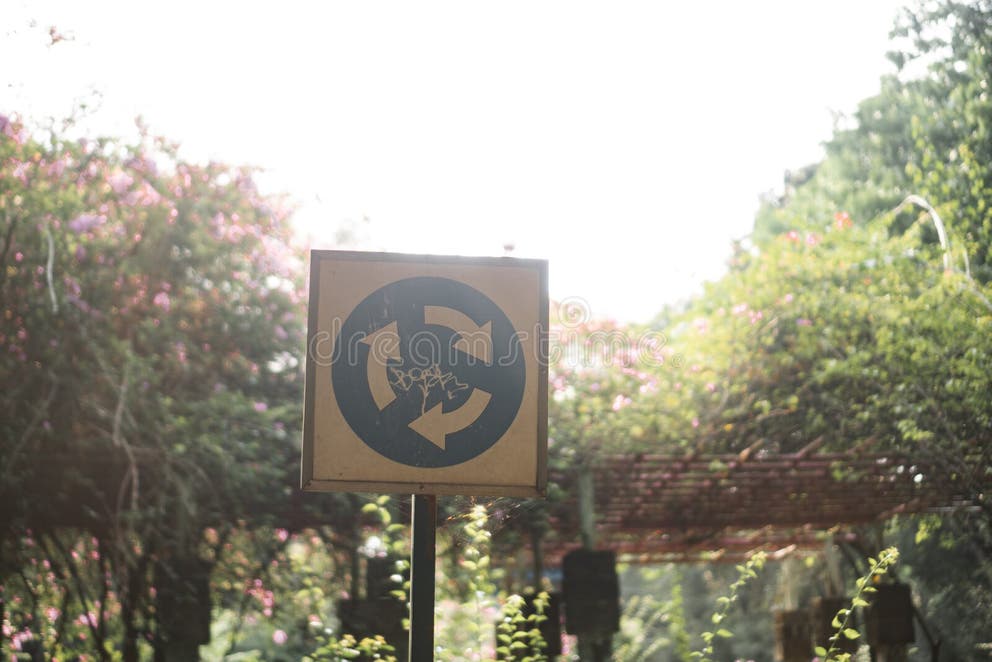 Circular Intersection Warning Traffic Sign Stock Photo - Image of ...