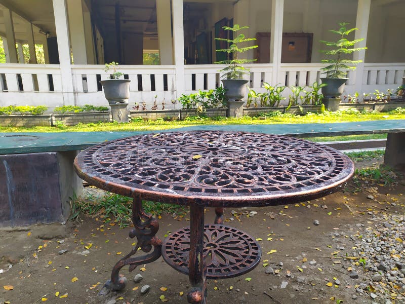 Circular Iron Table in the Garden Stock Image - Image of circle, power ...