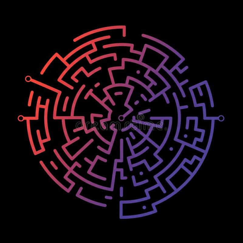 A Circular Labyrinth Design on a Black Background, Featuring Intricate ...