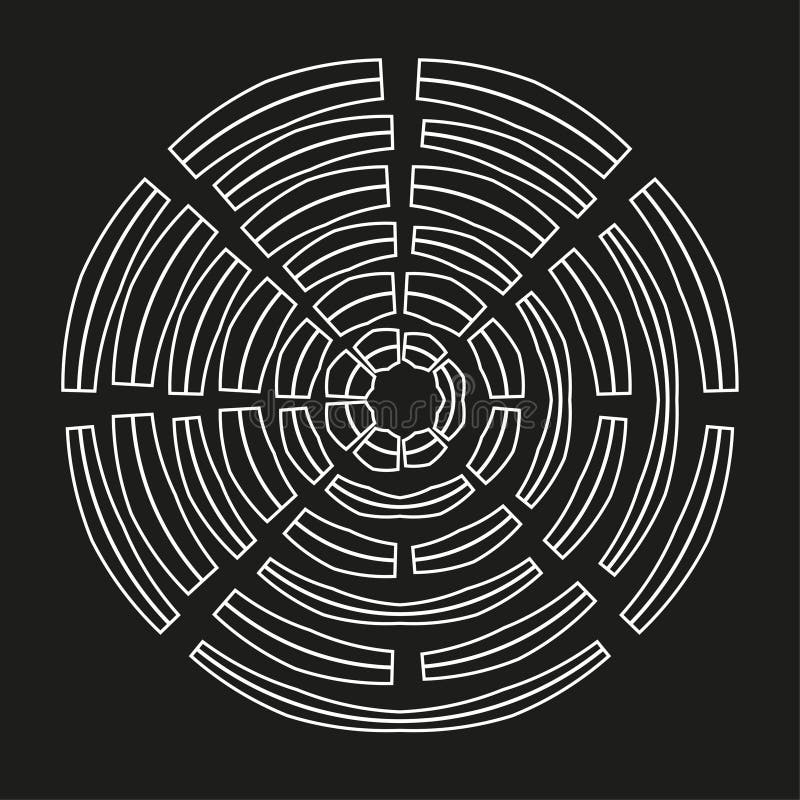 Circular Labyrinth Icon. Abstract Maze Pattern. White Line Art. Vector ...